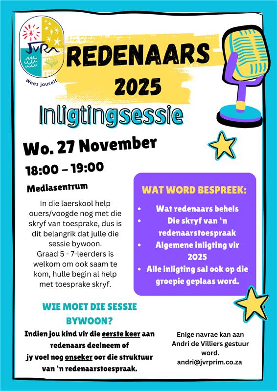 Redenaars 2025: Inligtingsessie - Laerskool Jan Van Riebeeck
